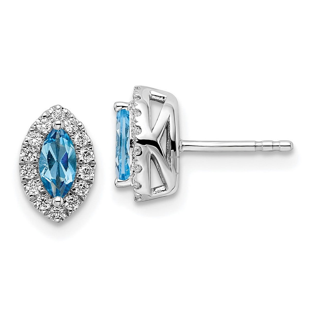14k White Gold Lab Grown Diamond and Blue Topaz Post Earrings Measures ...