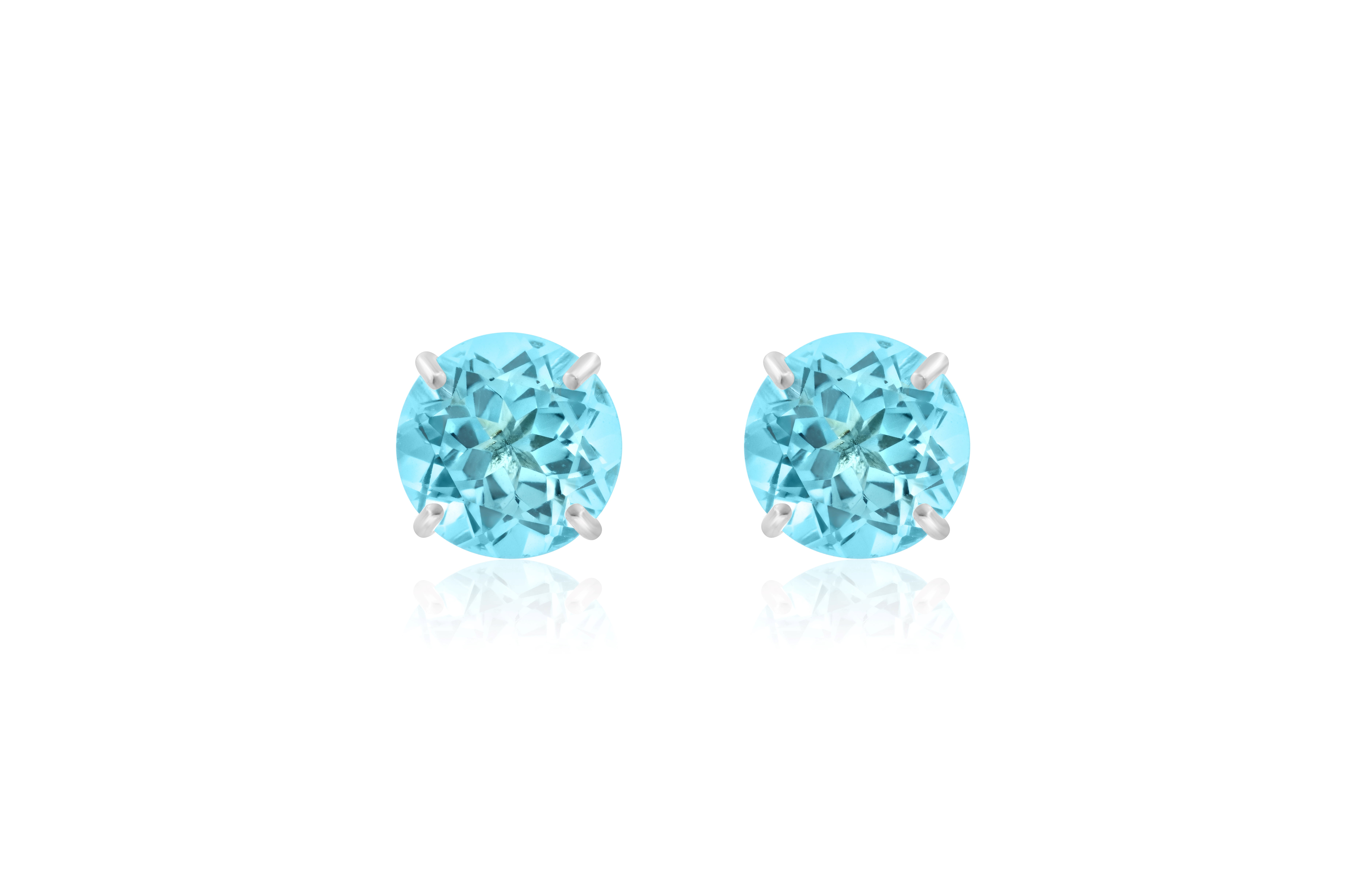 14k White Gold Large Natural Blue Topaz Round Stud Earrings for Women ...