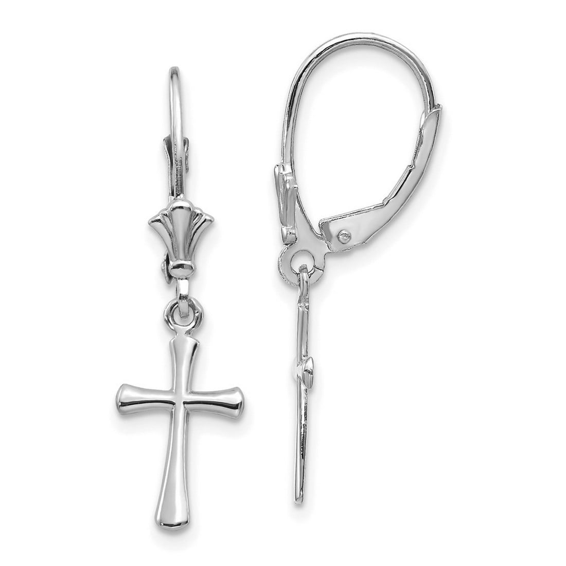 14k White Gold Lever Back Religious Faith Cross Earrings 30.25x8mm Wide ...