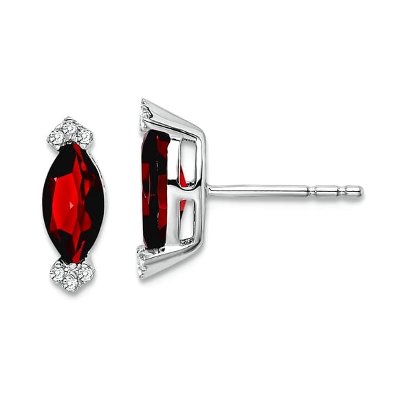 14k White Gold Marquise Garnet and Diamond Earrings 10.9x3.8mm Wide ...