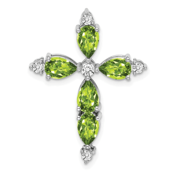Fine Color Jewels Peridot & Diamond Cross Pendant for Women 14K White ...