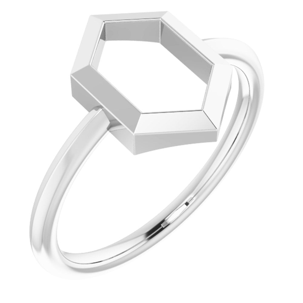 14k White Gold Negative Space Hexagon Geometric Metal Fashion Ring Fine ...