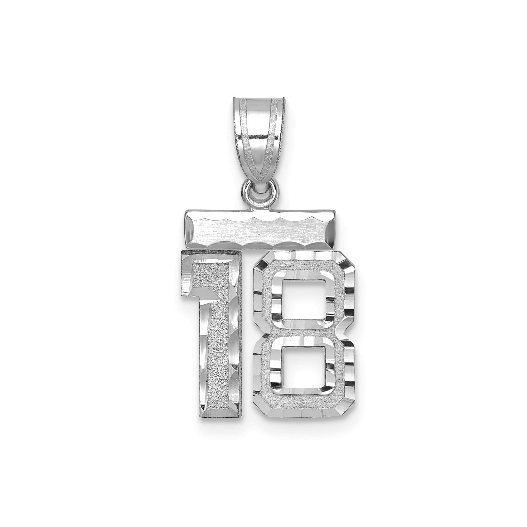 14k White Gold Number 18 Pendant for Men or Women, Textured and ...
