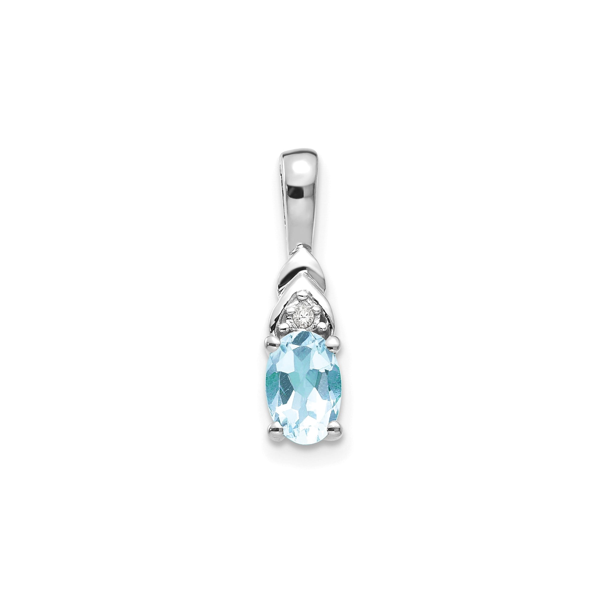 14k White Gold Oval Light Blue Gemstone Pendant Necklace for Women with ...
