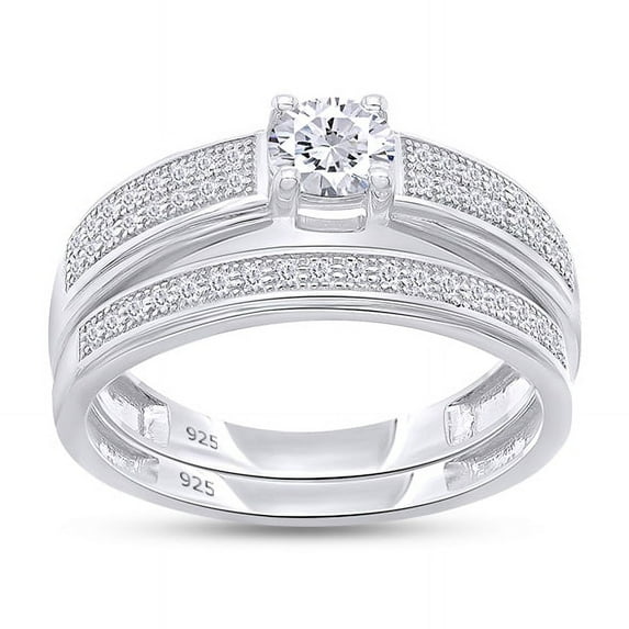 AFFY 14k White Gold Over Sterling Silver Round Shape White Cubic ...