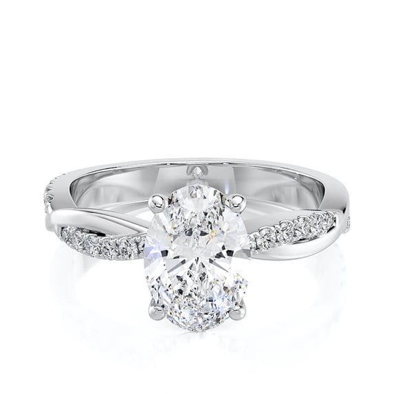 14k White Gold Plated 1.5 CT Oval Moissanite Engagement Ring Twisted ...