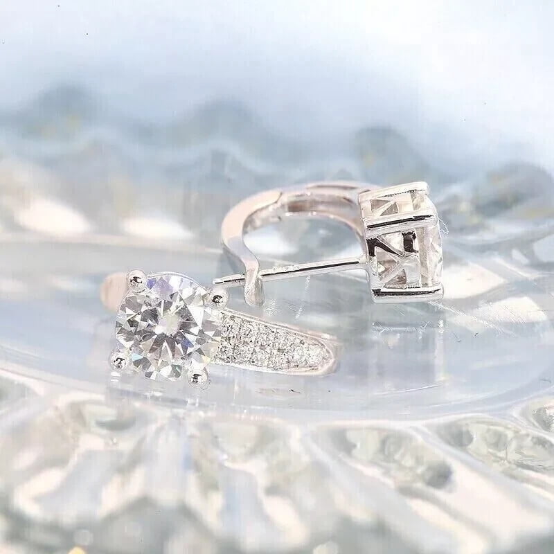 14k White Gold Plated 2 Ct Round Cut White Moissanite Huggie Hoop ...