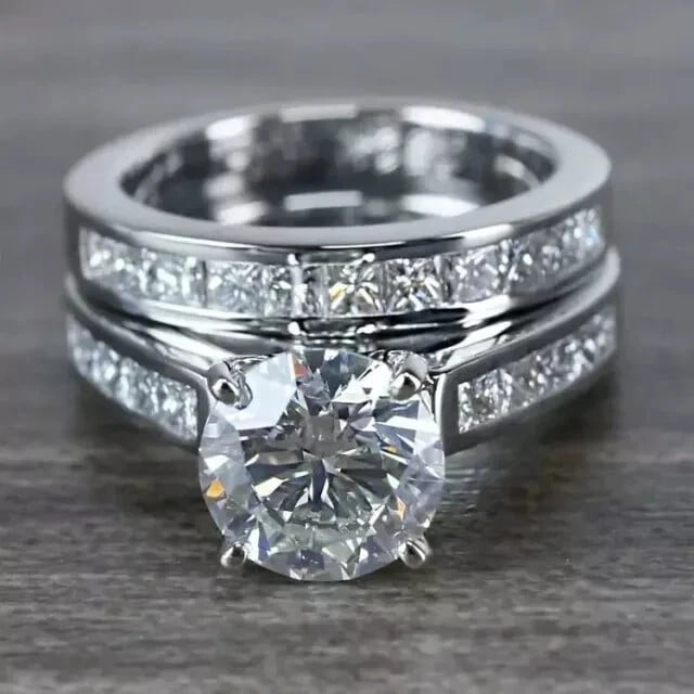 14k White Gold Plated Round Cut Diamond Lab Created Bridal Engagement ...