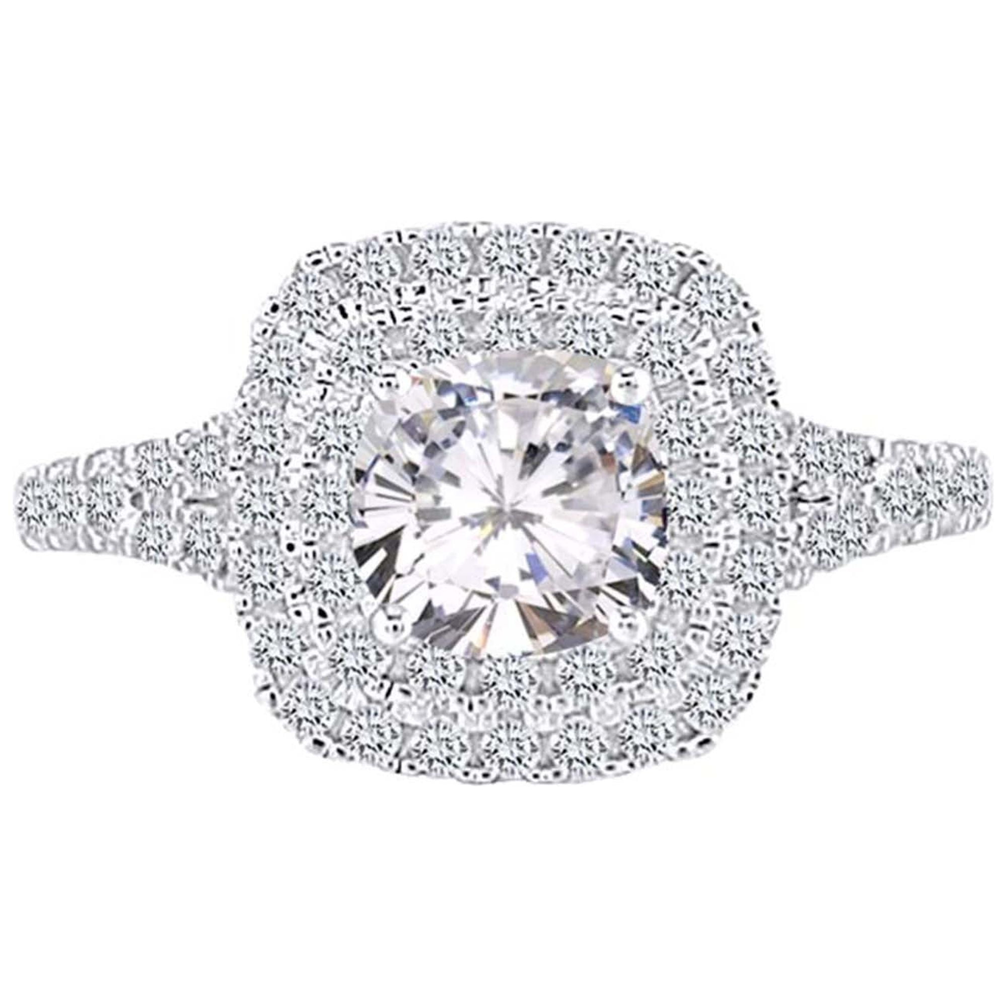 AFFY 14k White Gold Plated Silver Center 0.75ct 6X6mm Cushion Cut H-I-J ...