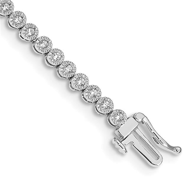 14k White Gold Polished Box Catch Closure Diamond Tennis Bracelet - 1. ...
