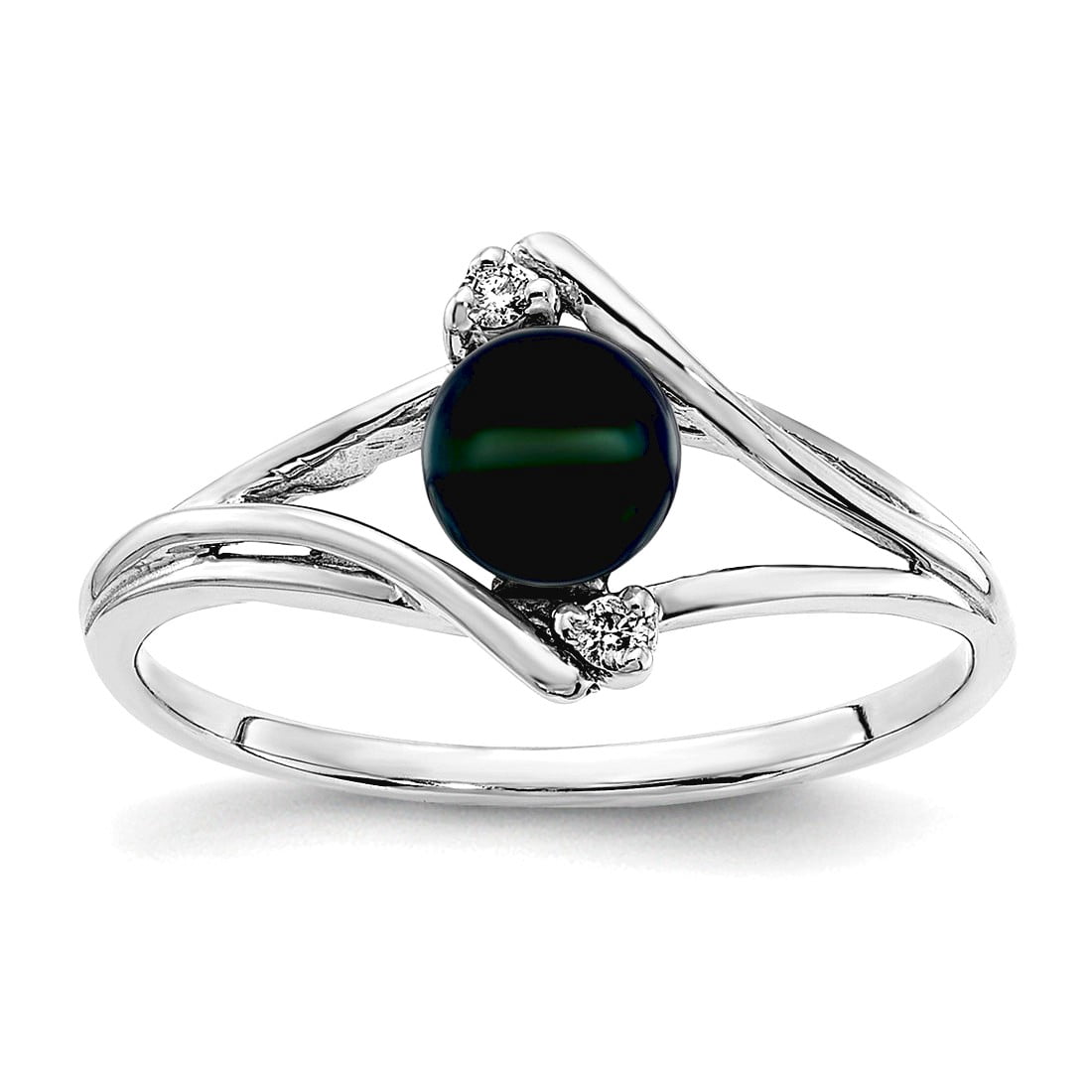 14k White Gold Polished Prong set 5mm Black Fw Cultured Pearl Diamond ...