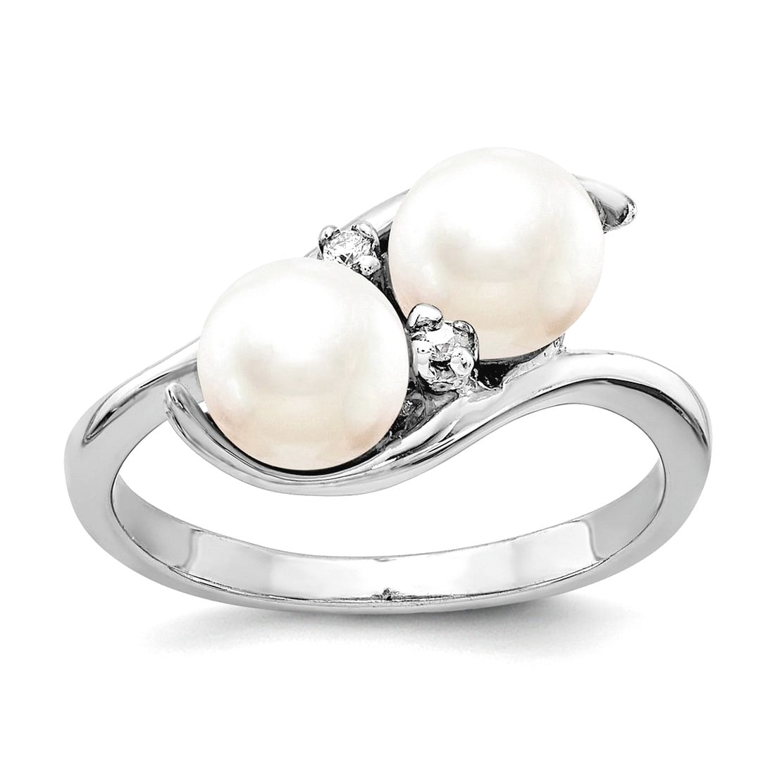 14k White Gold Polished Prong set 6mm Fw Cultured Pearl Diamond Ring ...