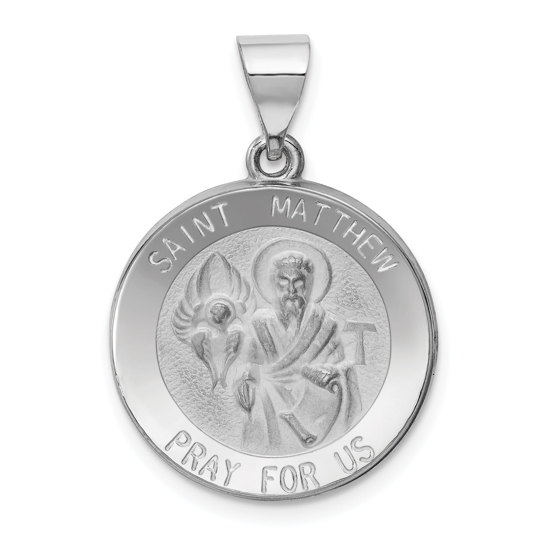 14k White Gold Polished and Satin St. Matthew Pendant - Walmart.com