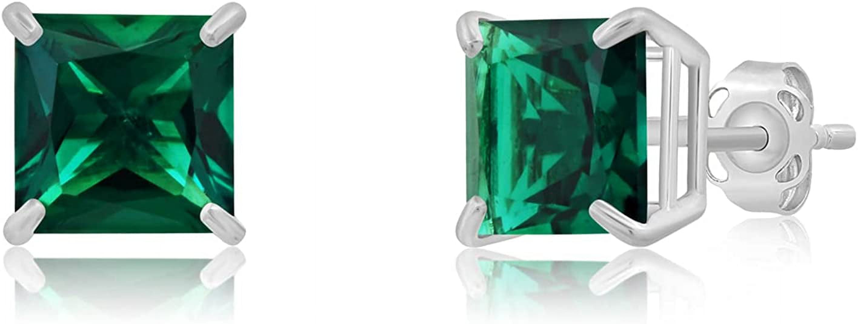 14k White Gold Princess Cut Created Green Emerald Square Stud Earrings ...