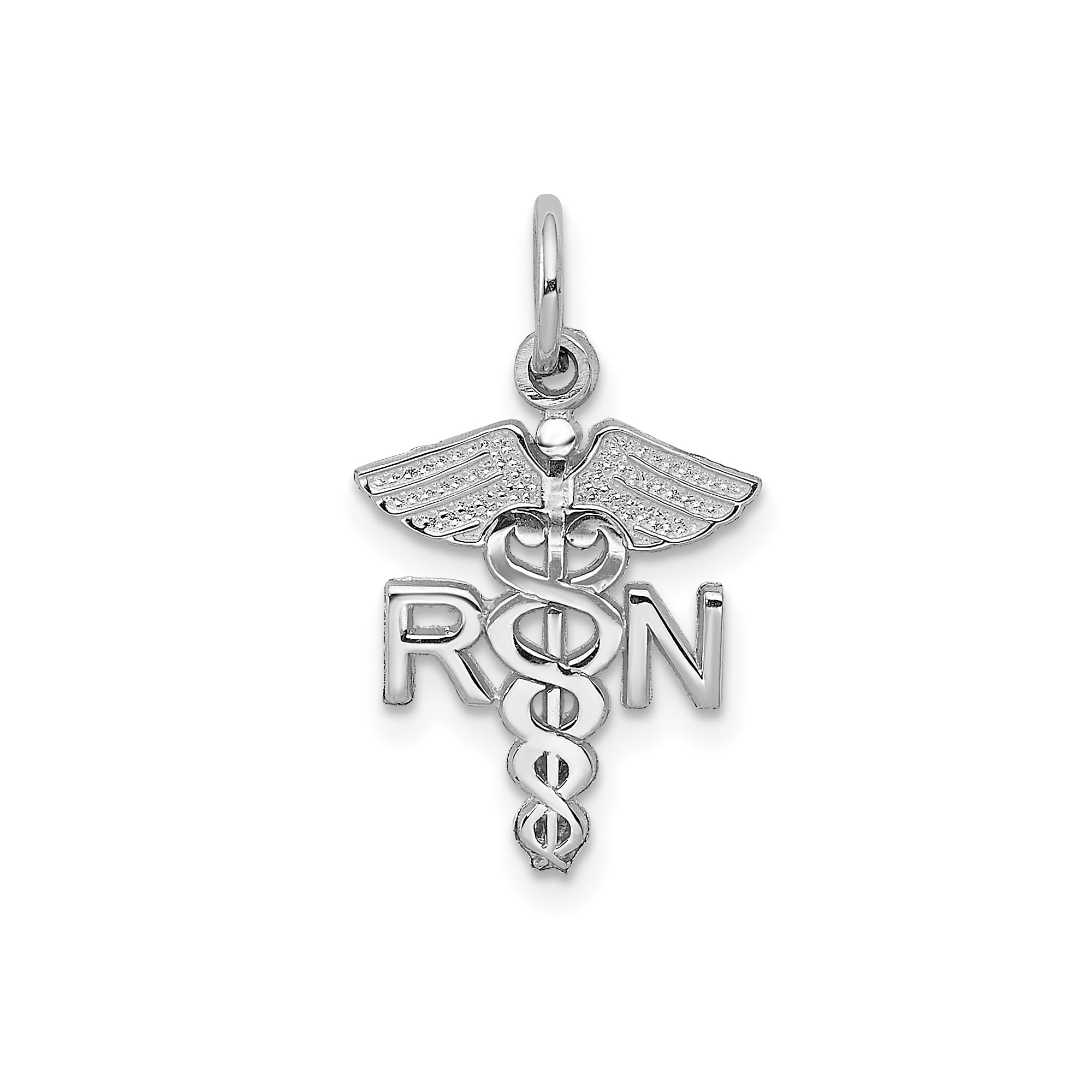 14k White Gold RN Pendant with Caduceus Symbol and Raised Letters for ...