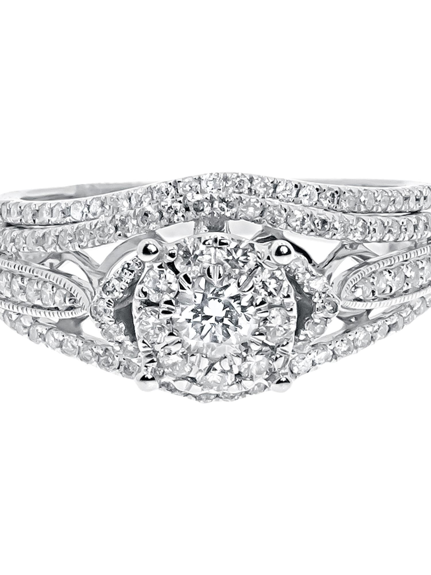 14k White Gold Round Diamond Cluster Engagement Wedding Ring (0.75 ct ...