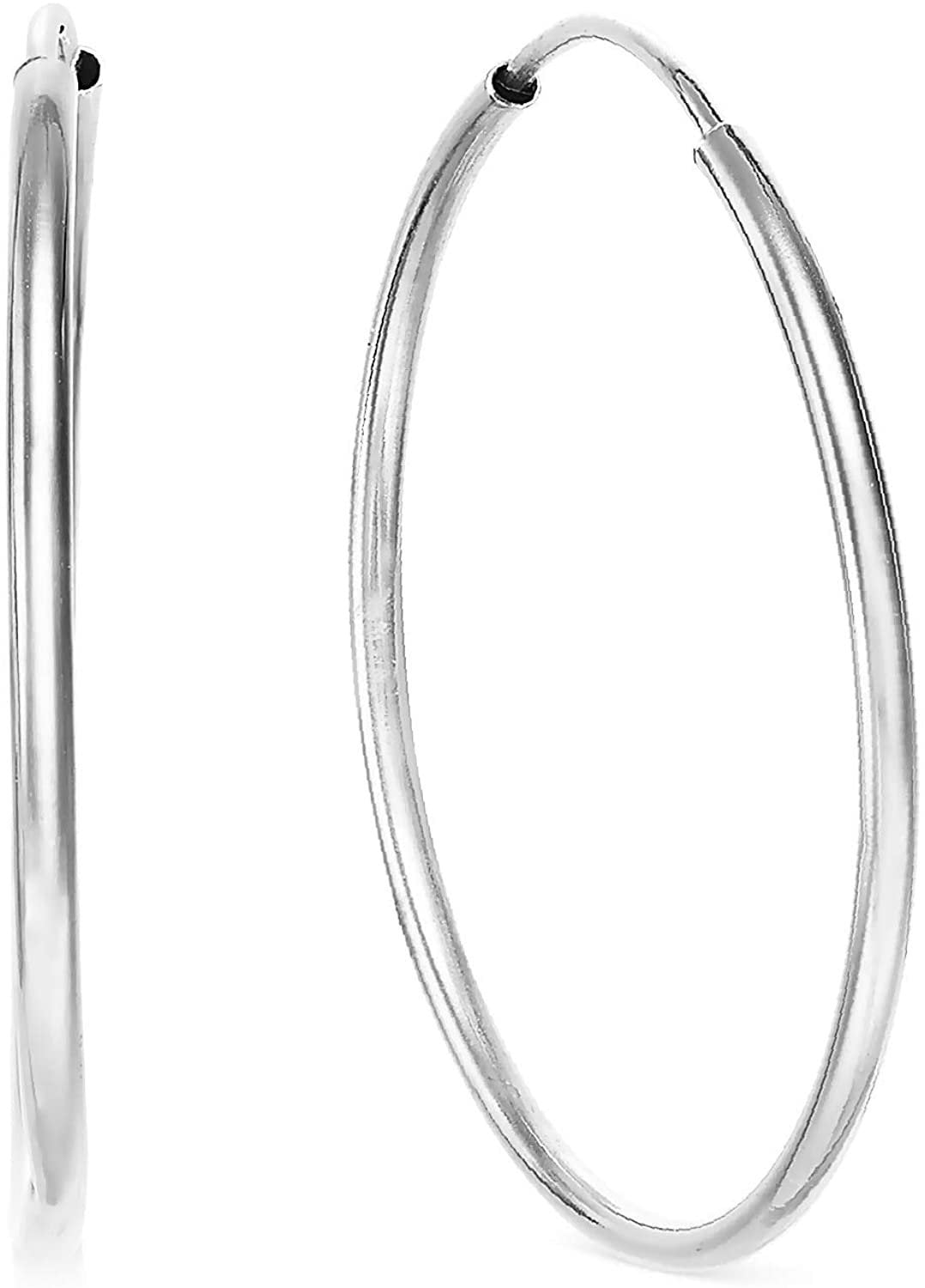 14k White Gold Round Flexible Thin Continuous Endless Hoop Earrings ...