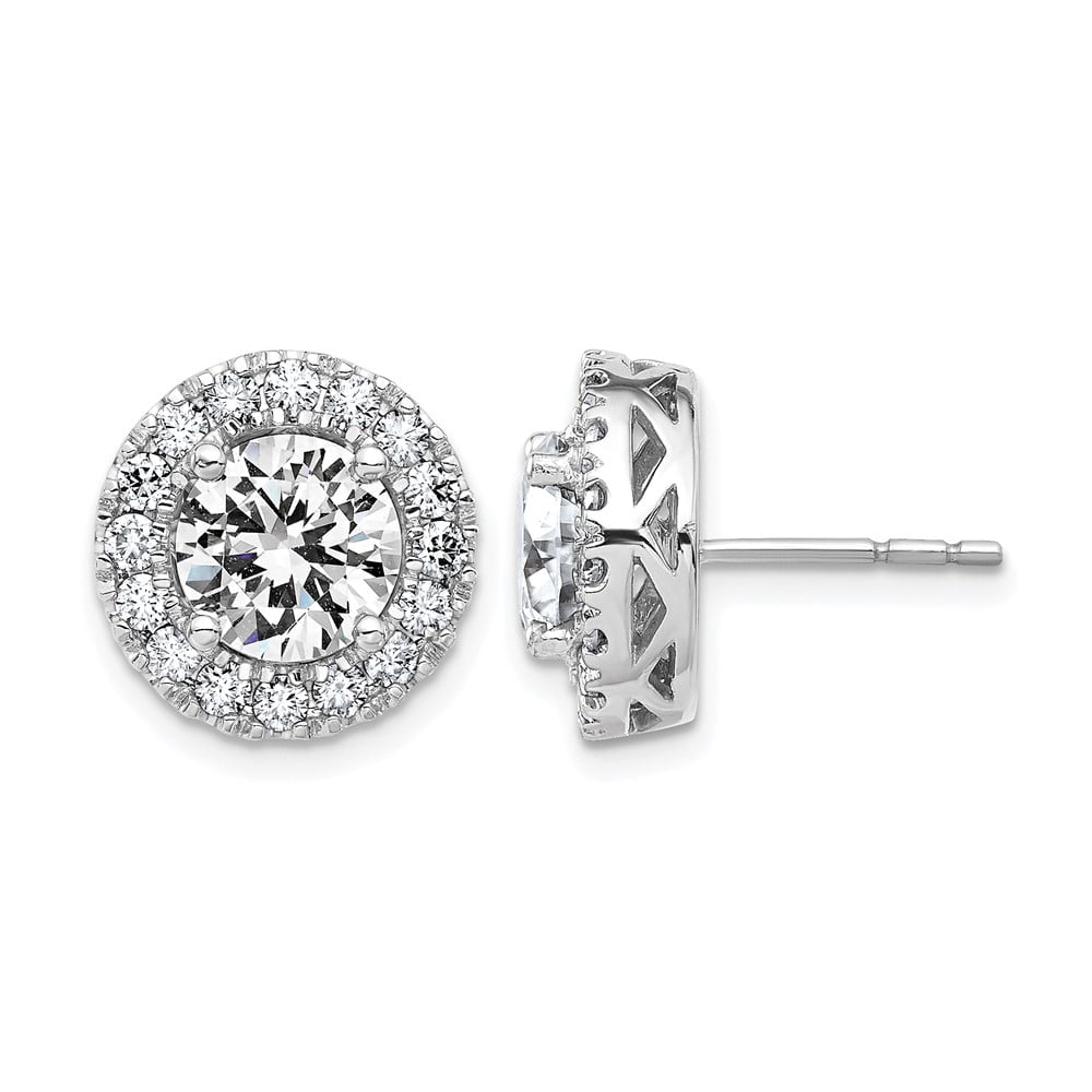 14k White Gold Round Halo G H I True Light Moissanite Earrings ...