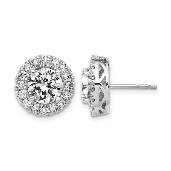 14k White Gold Round Halo G H I True Light Moissanite Earrings ...