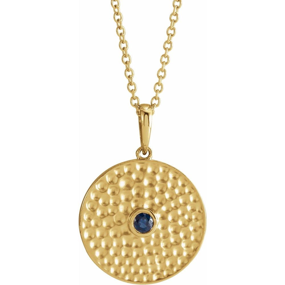 14k White Gold Round Shape Blue Zircon Beaded Disc Necklace Fine ...