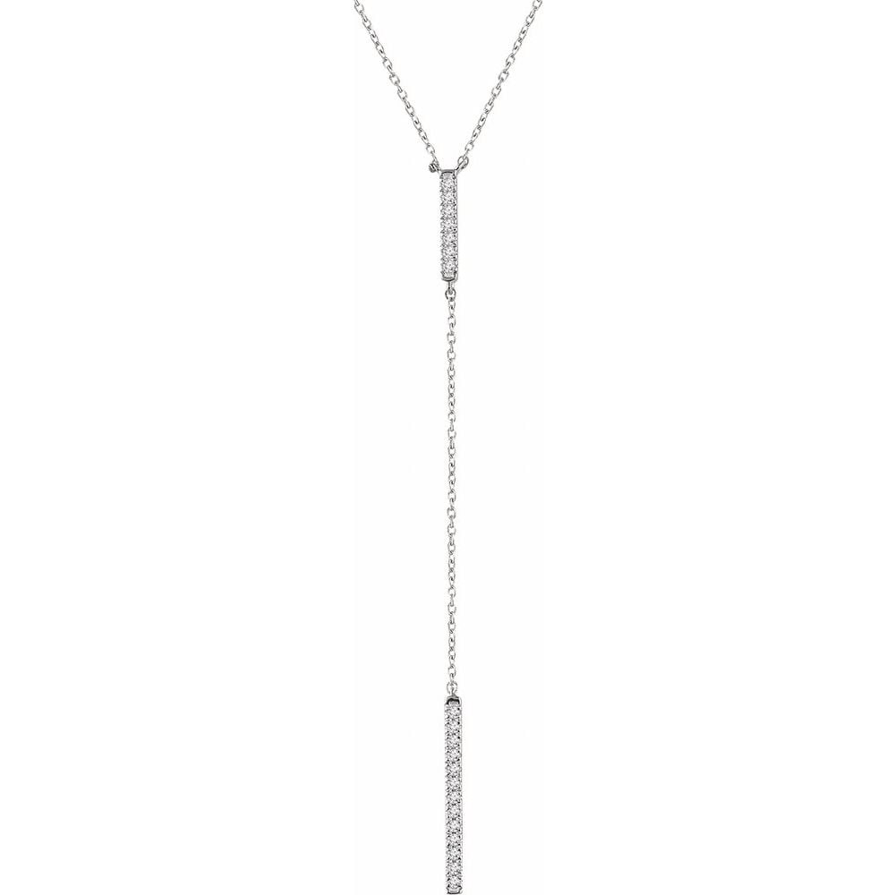 14k White Gold Round Shape Diamond Bar "Y" Bar Necklace Fine Jewelry ...