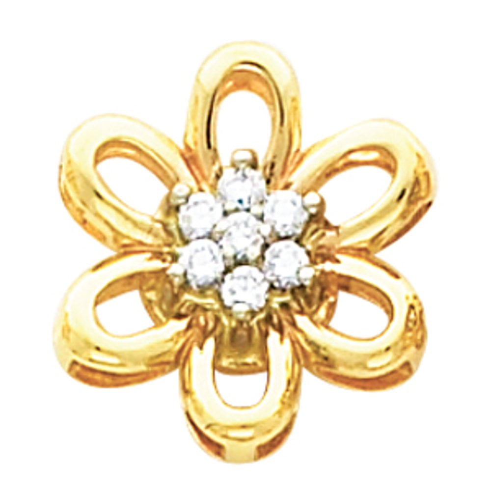14k White Gold Round Shape Flower Slide Pendant Base Fine Jewelry for ...