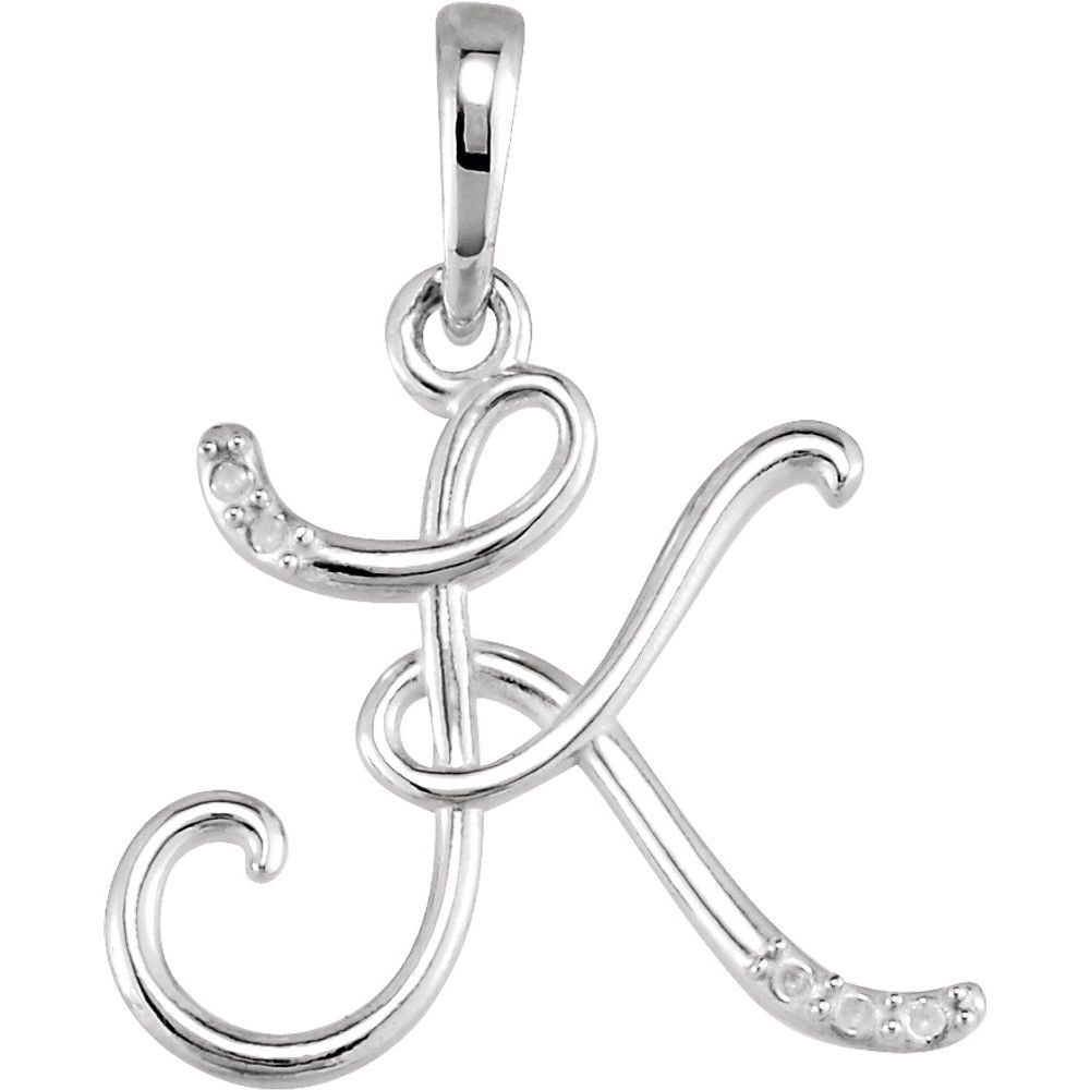 14k White Gold Round Shape Initial K Pendant for Approximately 0.03 ...