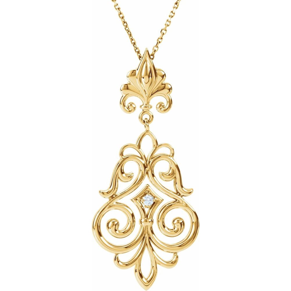 14k White Gold Round Shape Scroll Dangle Pendant for Approximately 0.03 ...