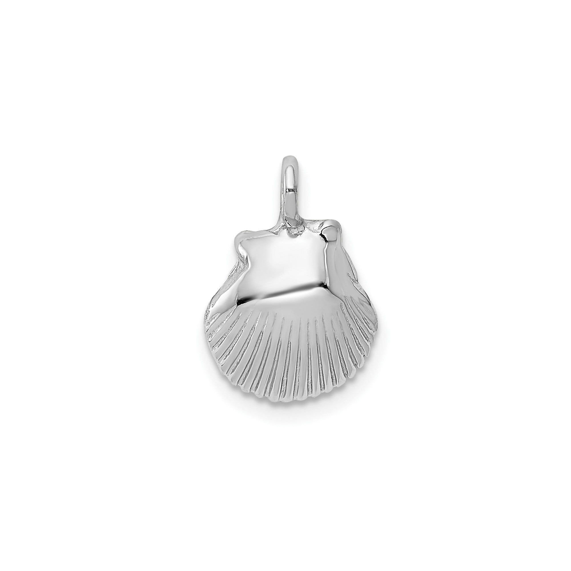 14k White Gold Scallop Shell Pendant Necklace for Women with Polished ...