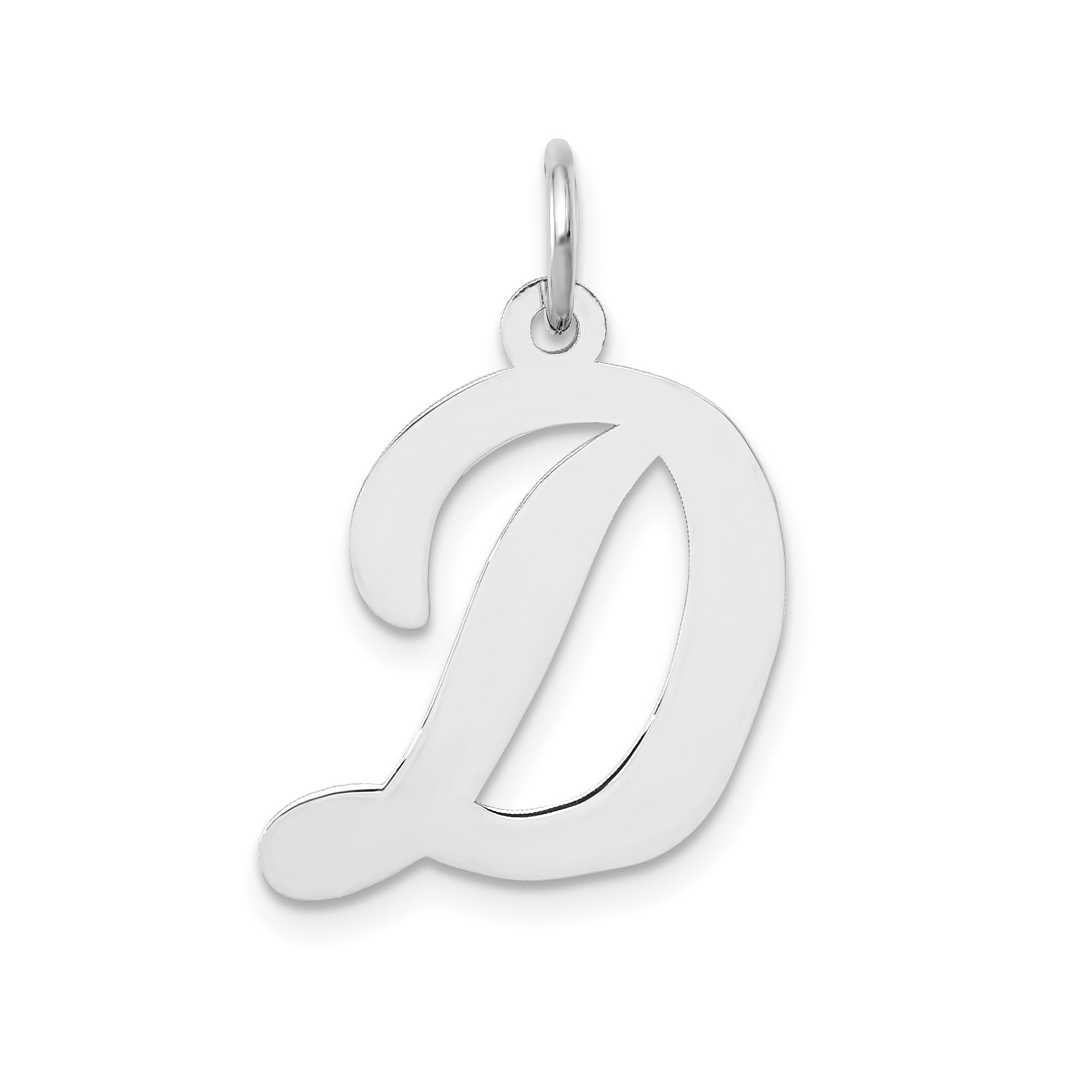 14k White Gold Script Initial D Pendant for Women, Polished Cursive ...