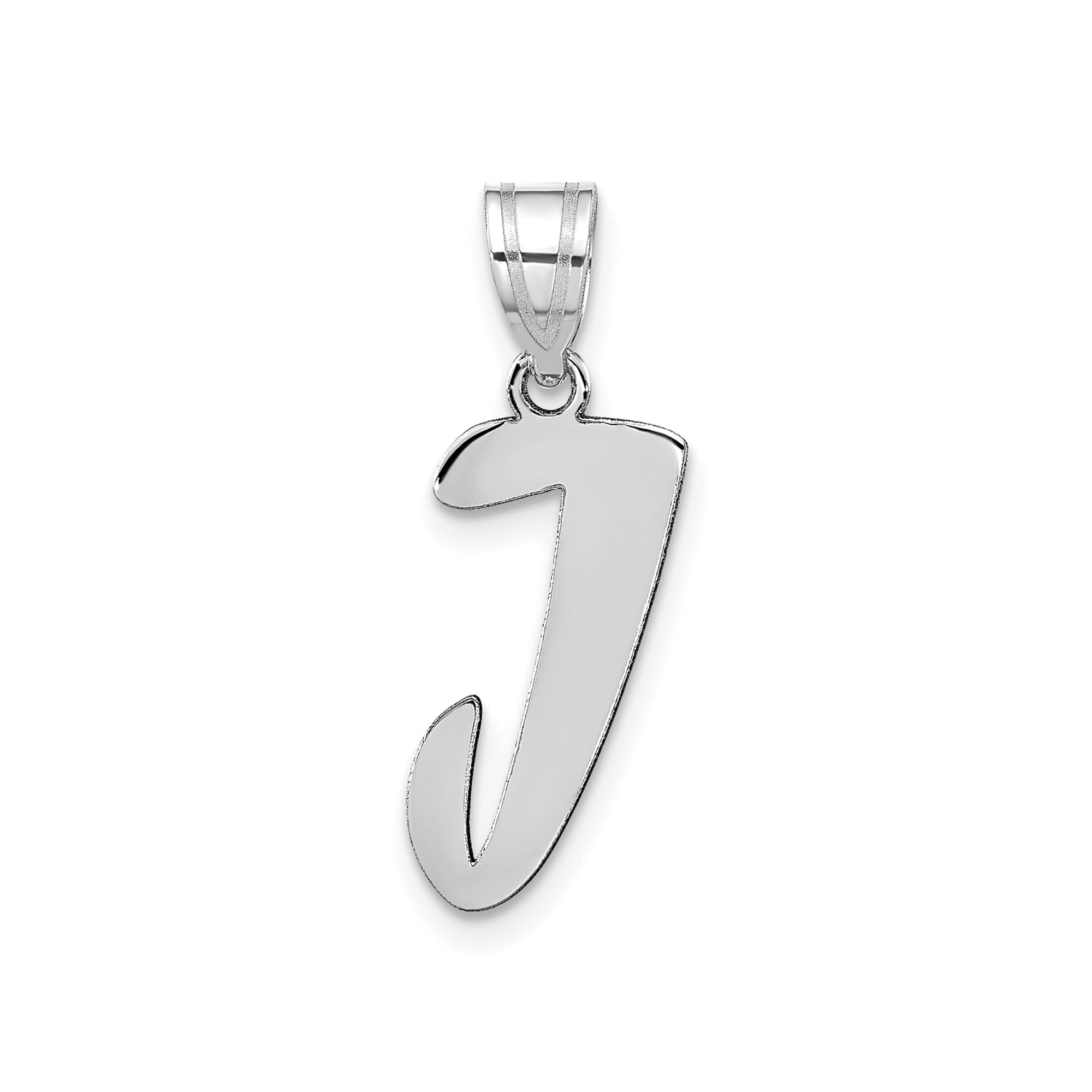 14k White Gold Script Initial J Pendant for Women, Polished Cursive ...