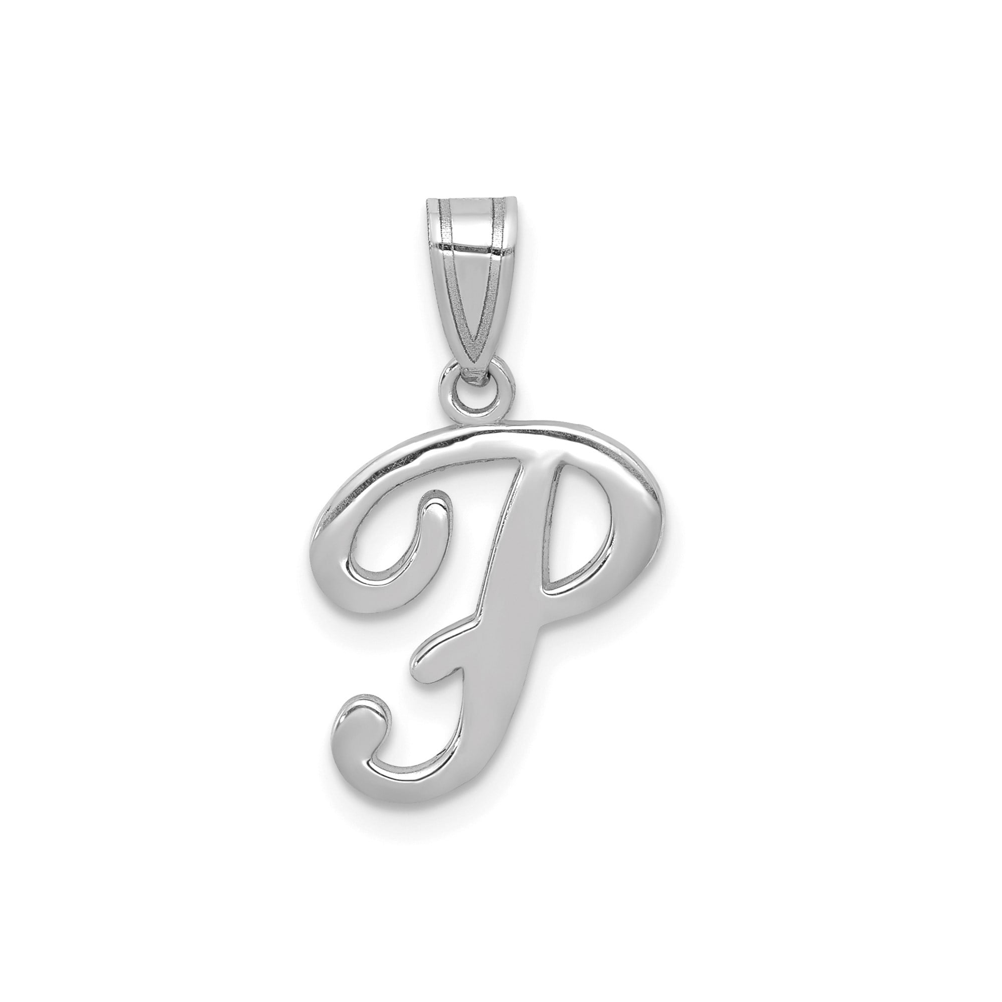 14k White Gold Script Initial P Pendant for Women, Polished Monogram ...