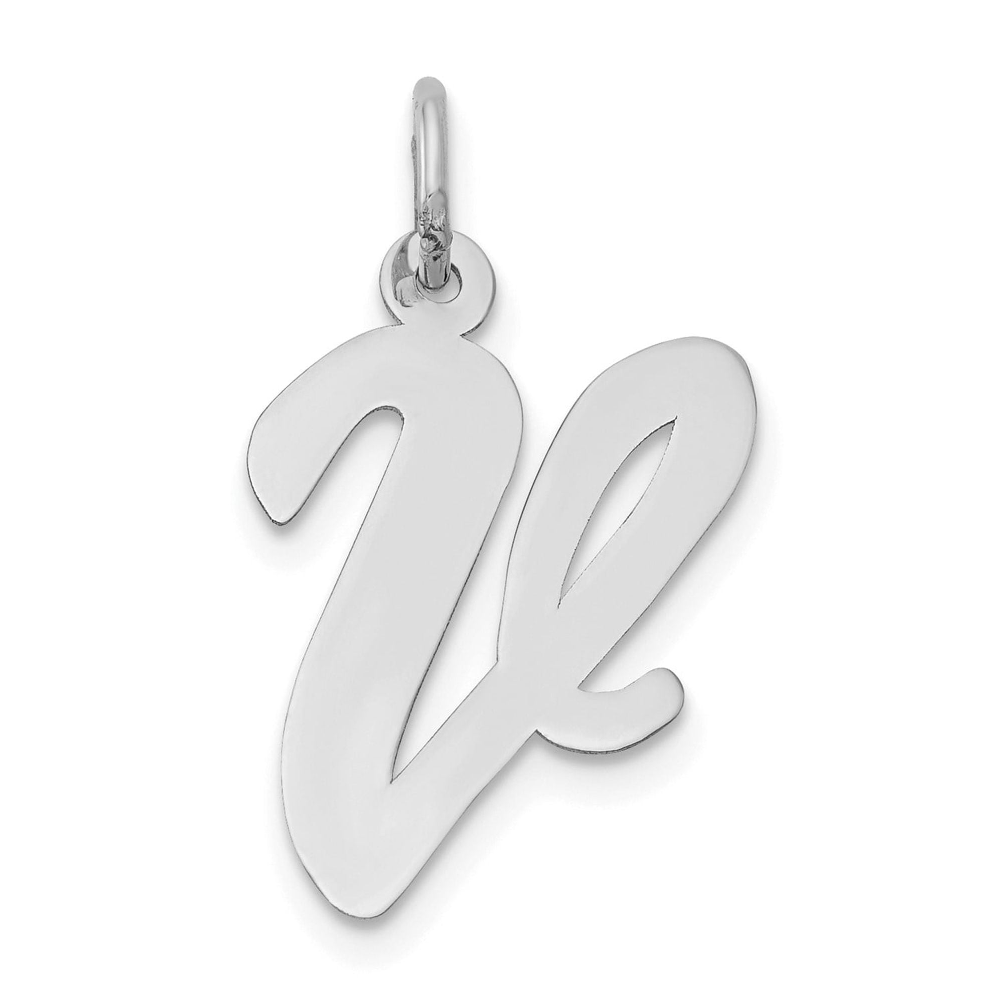14k White Gold Script Initial V Pendant for Women, Polished Cursive ...