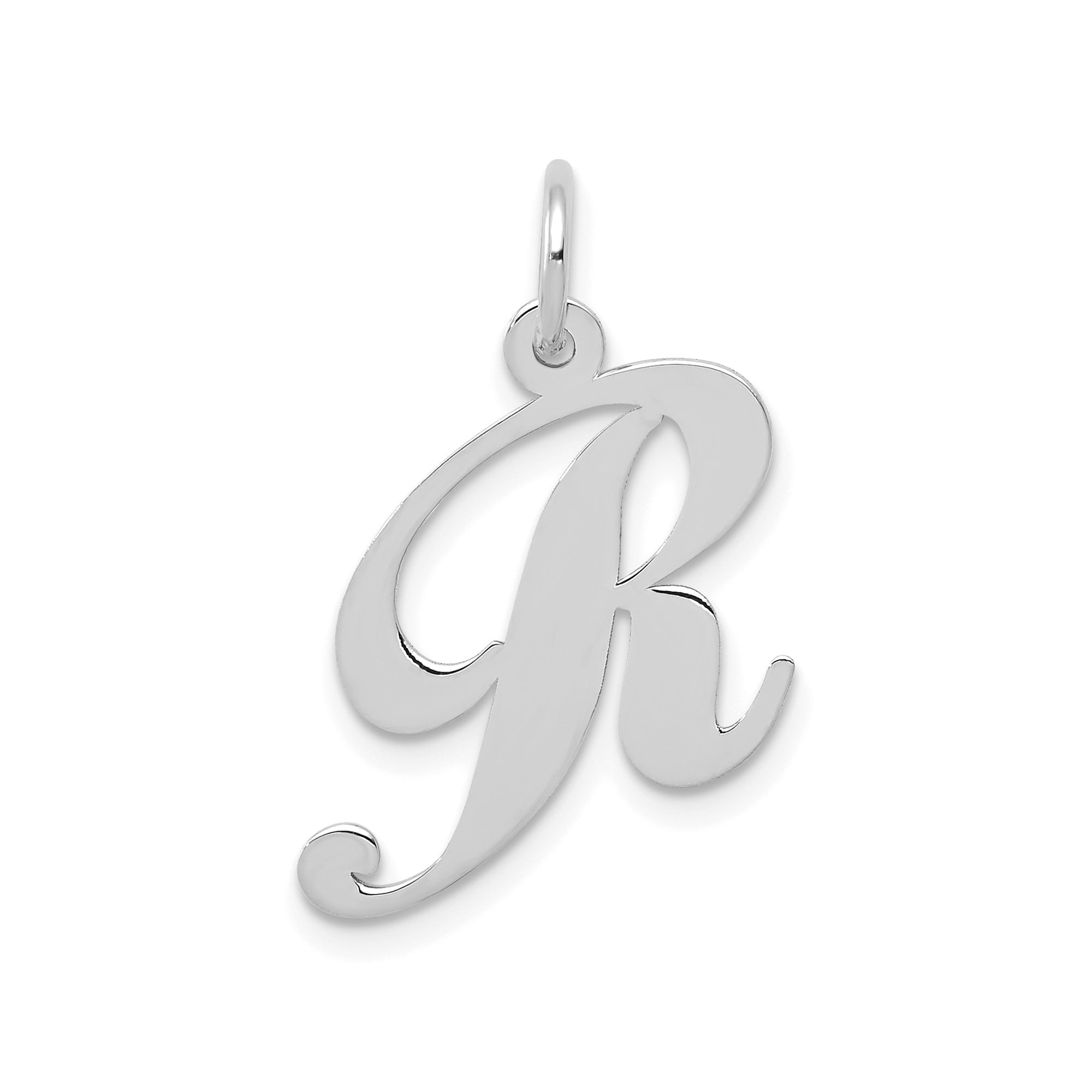 14k White Gold Script Letter R Pendant for Women, Polished Initial ...