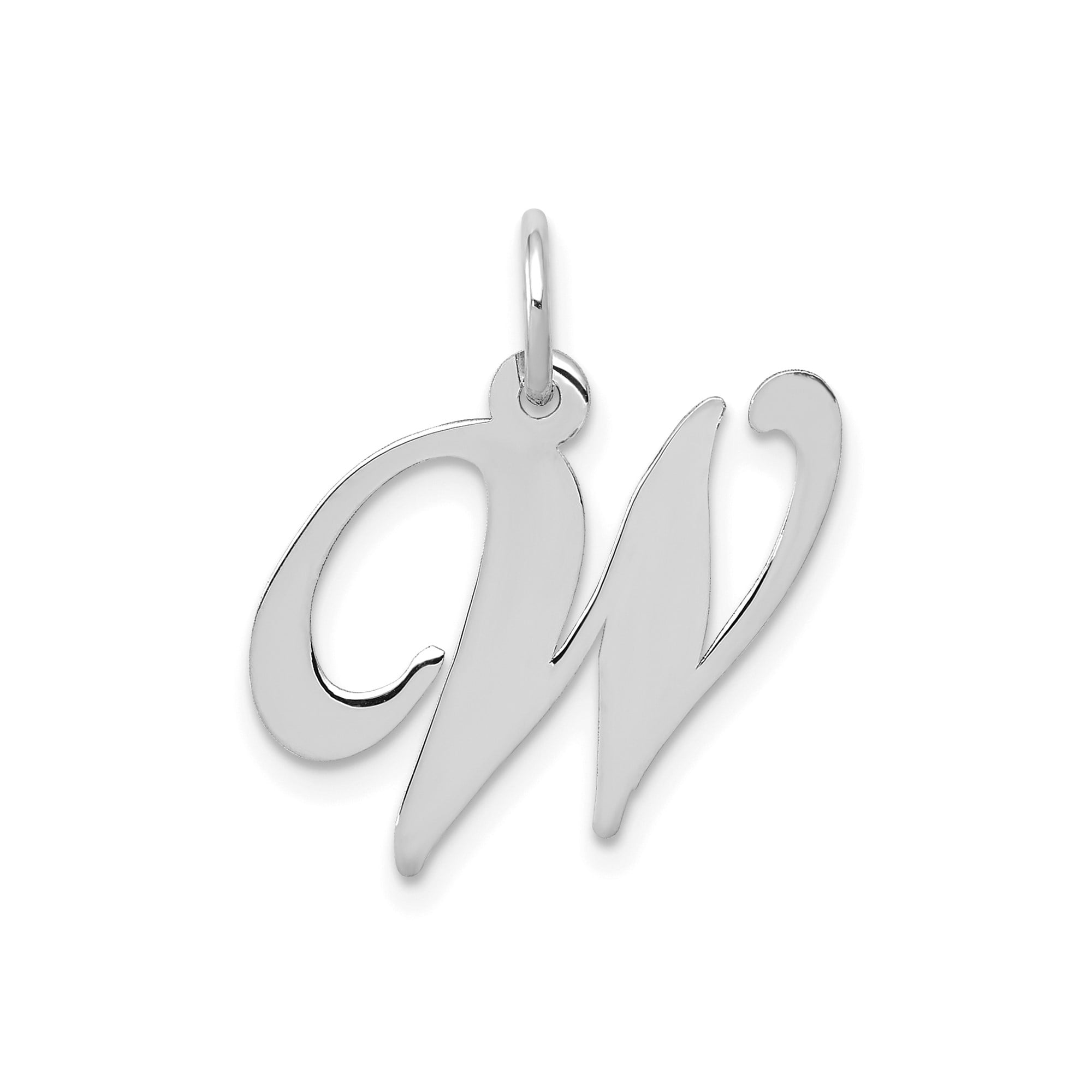 14k White Gold Script W Pendant Necklace for Women, Polished Cursive ...