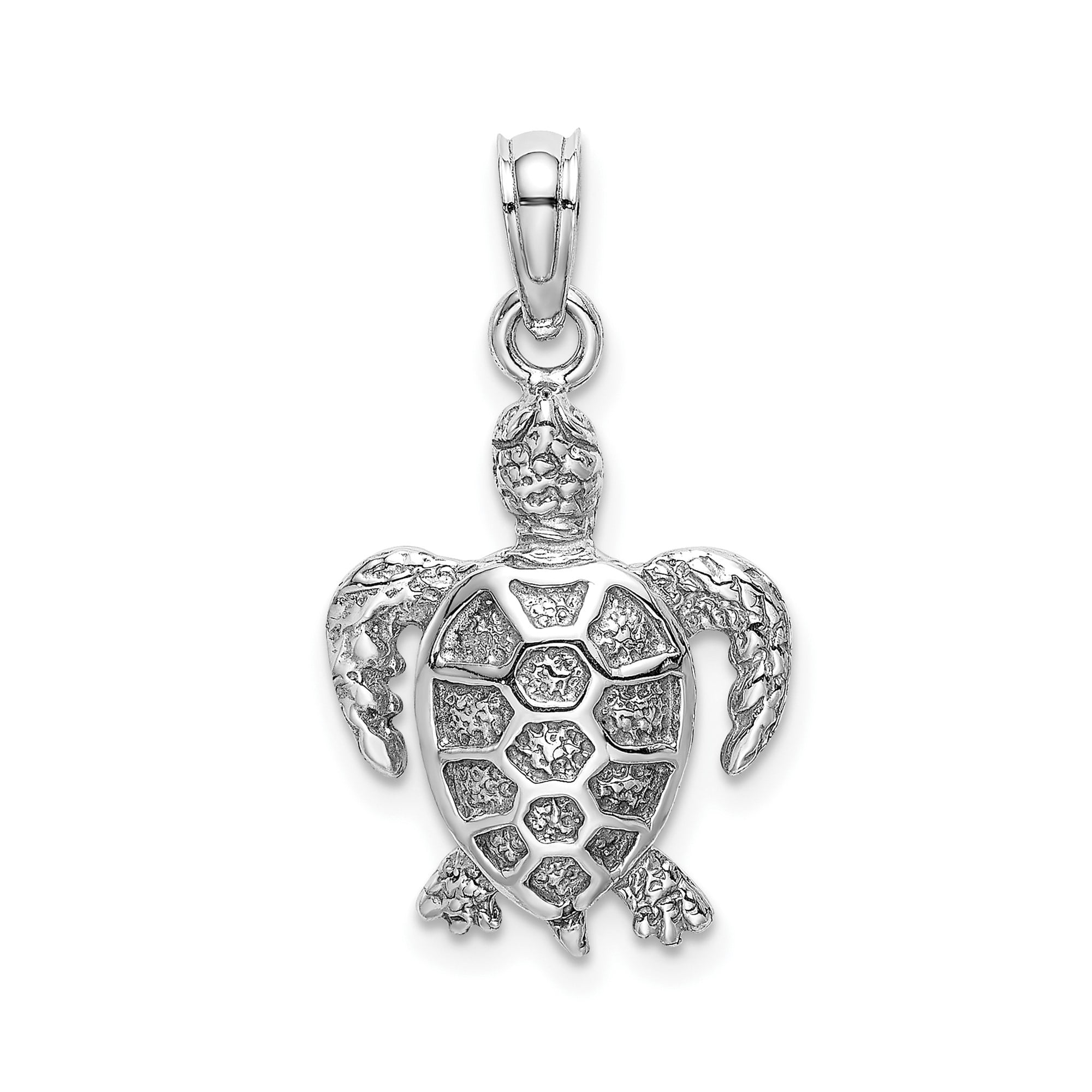 14k White Gold Sea Turtle Pendant Necklace for Women or Unisex with ...