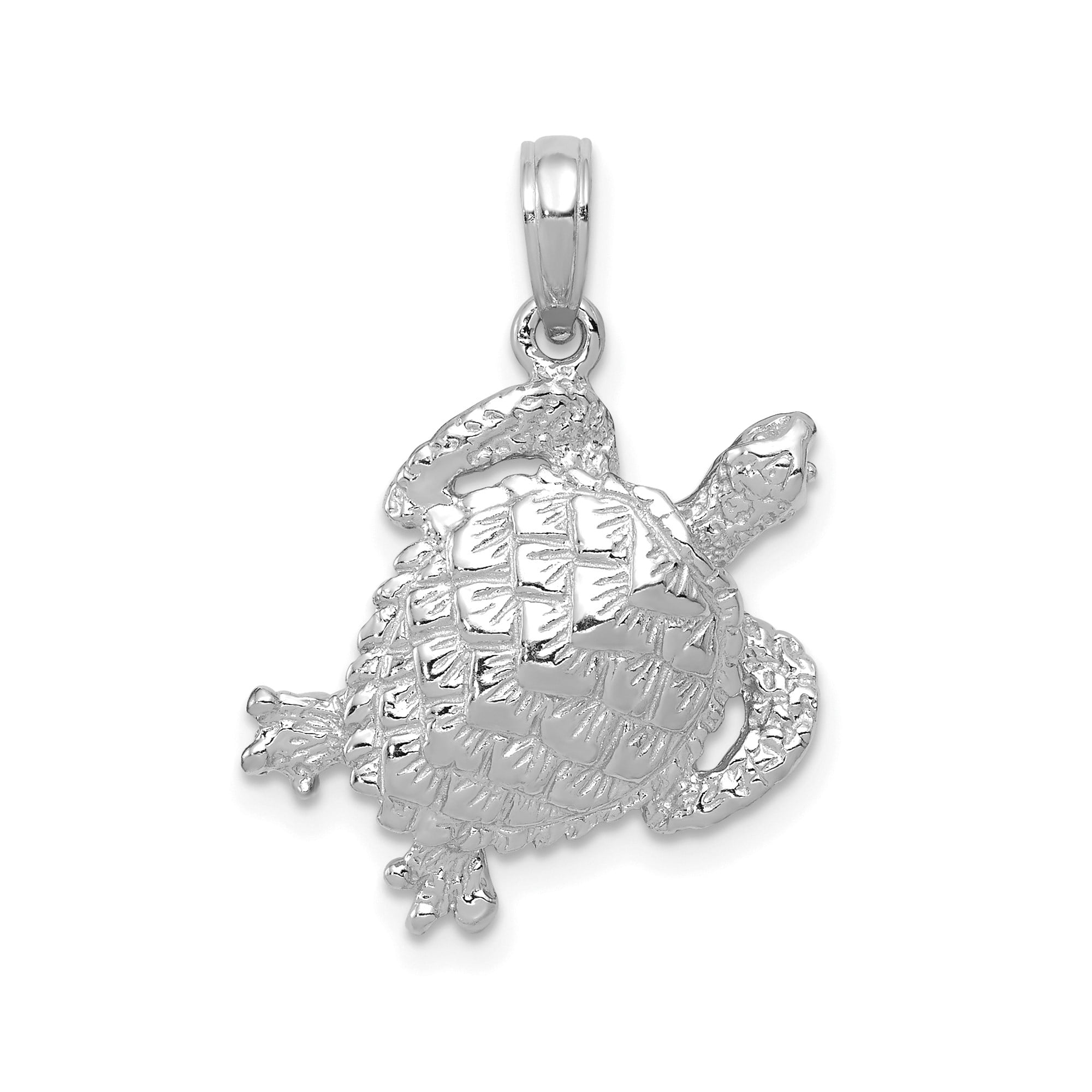 14k White Gold Sea Turtle Pendant Necklace for Women and Men, Nautical ...