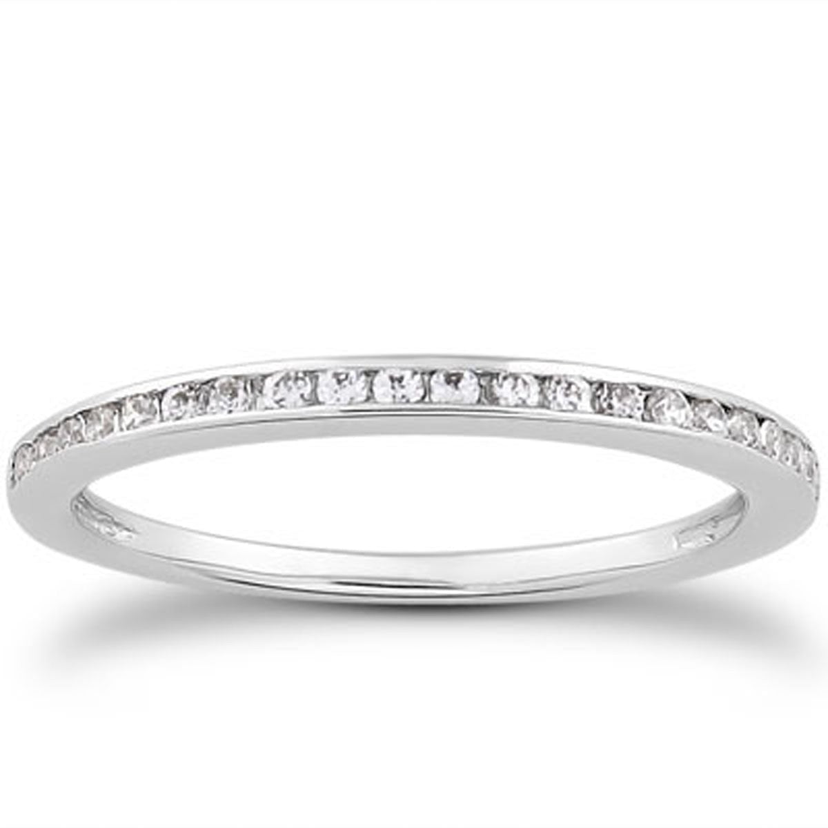14k White Gold Slim Profile Diamond Channel Set Wedding Ring Band ...