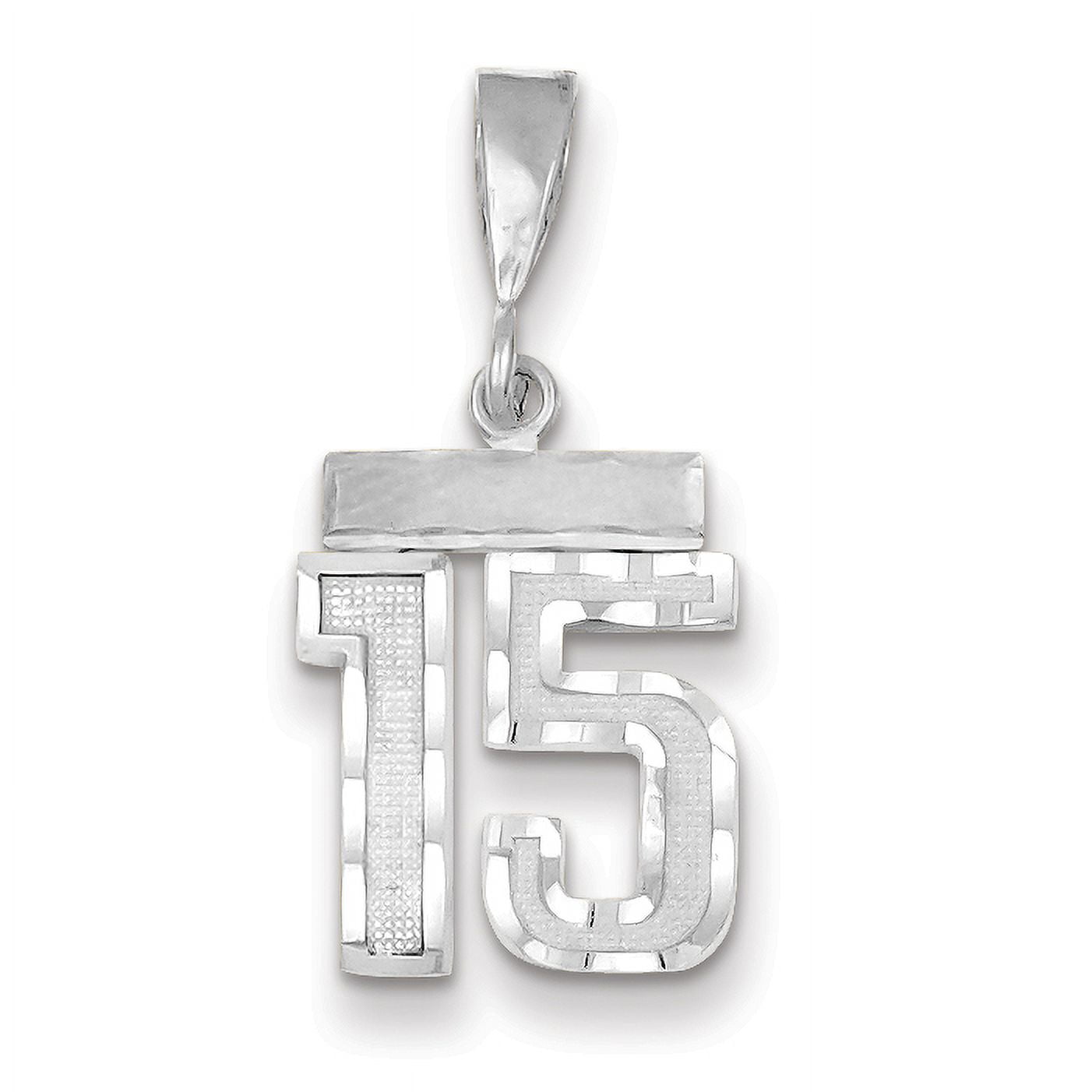 14k White Gold Small Size Diamond Cut Texture Finish Number 15 Charm ...