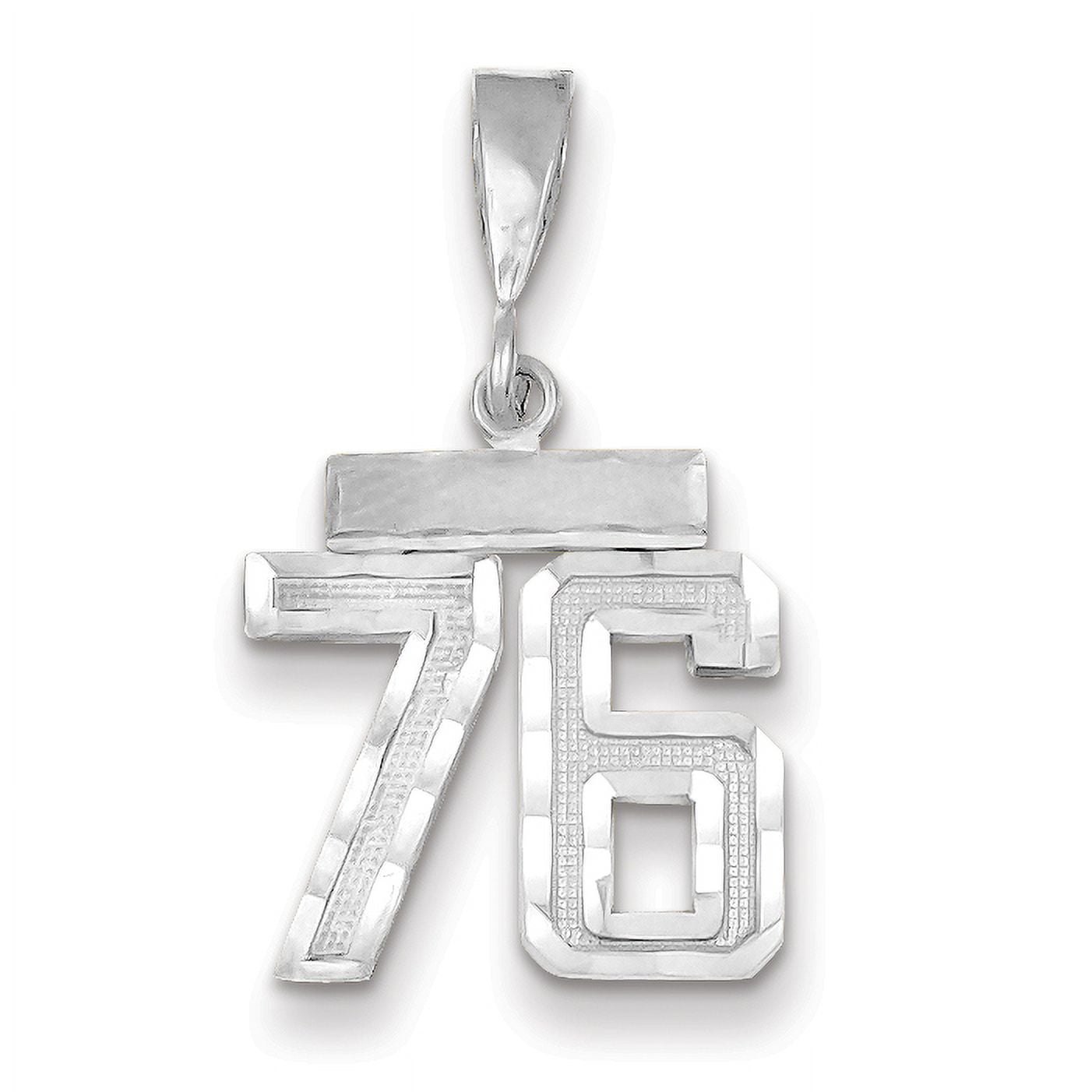 14k White Gold Small Size Diamond Cut Texture Finish Number 76 Charm ...