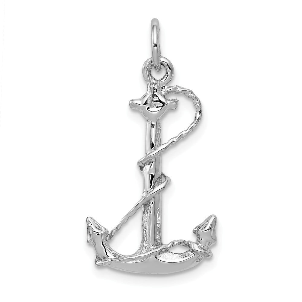 14k White Gold Solid Polished 3-Dimensional Anchor Charm - 1.6 Grams ...