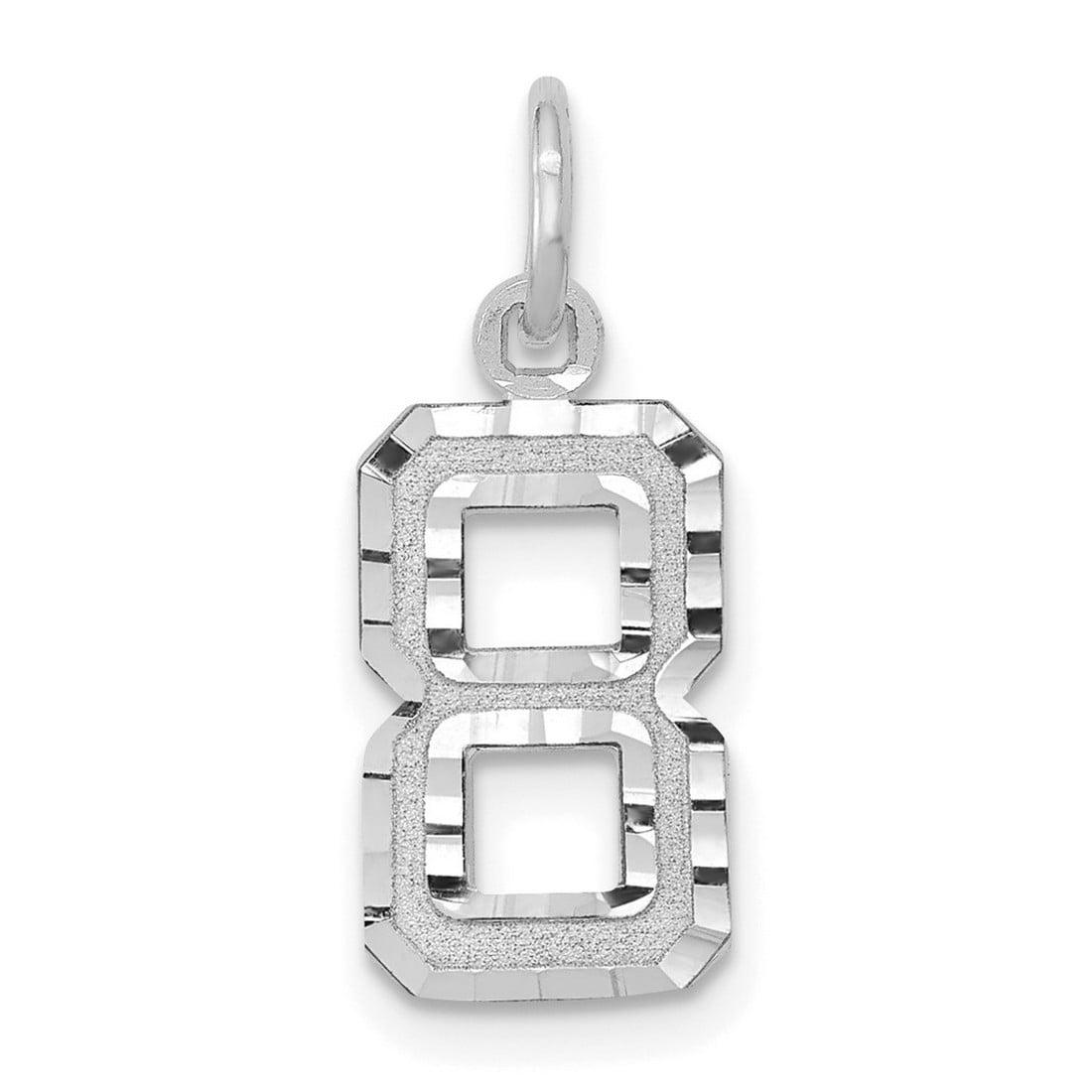 14k White Gold Solid Satin Small Sparkle Cut Sport game Number 8 Charm ...