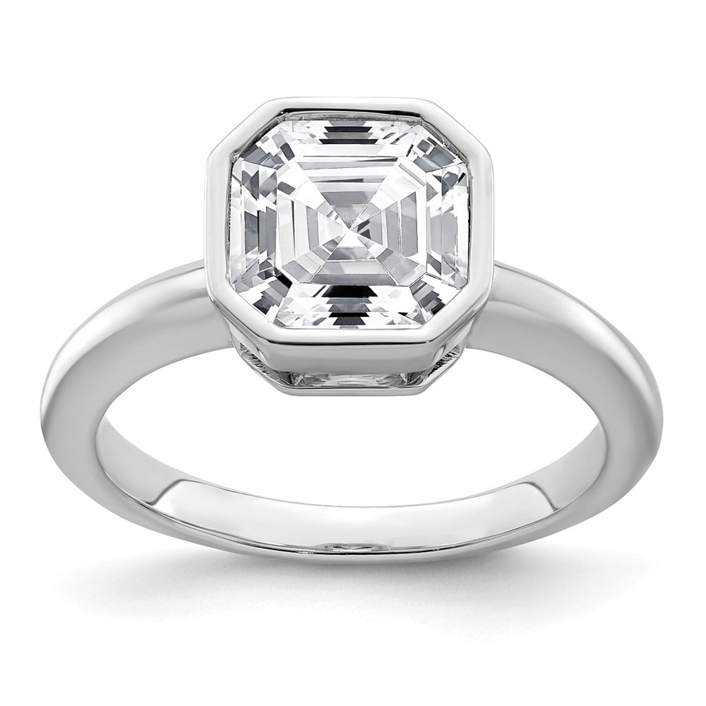 14k White Gold Solitaire 3.16ct. Ascher Bezel Moissanite Engagement ...