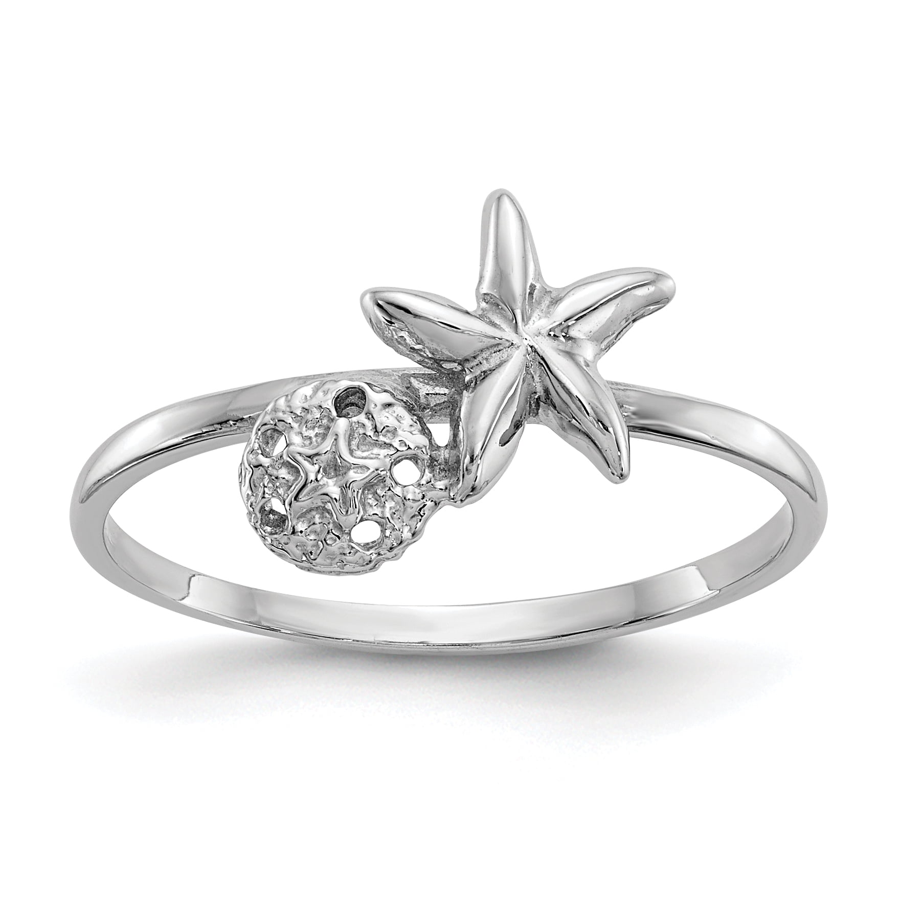 14k White Gold Starfish Sand Dollar Sea Star Band Ring Size 7.00 Shell ...