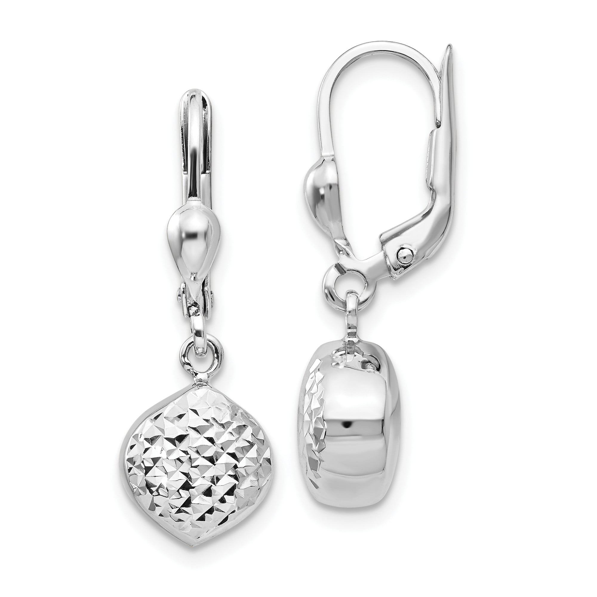 14k White Gold Teardrop Dangle Earrings for Women with Diamond Cut ...