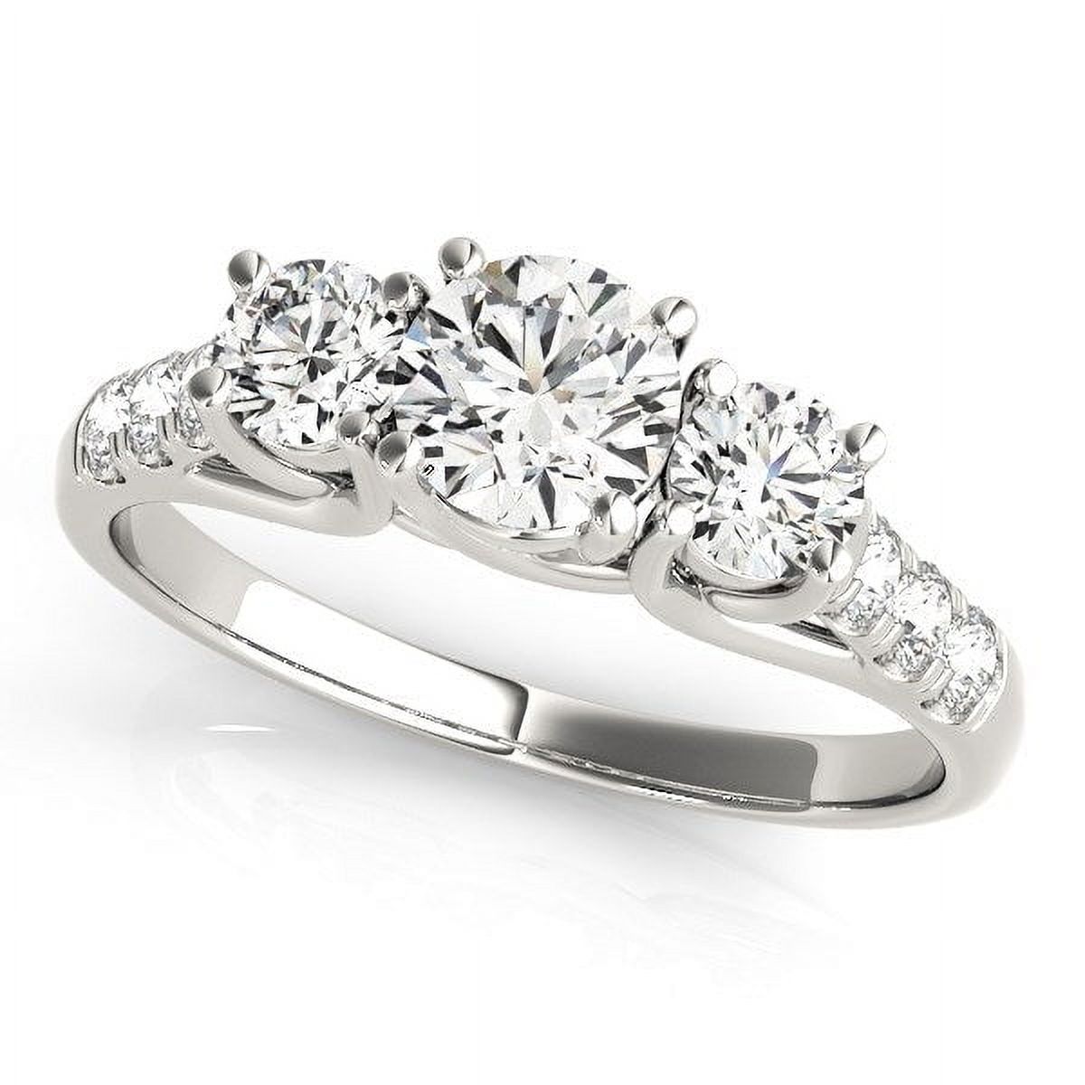 14k White Gold Trellis Set 3 Stone Round Diamond Engagement Ring (1 1/8 ...