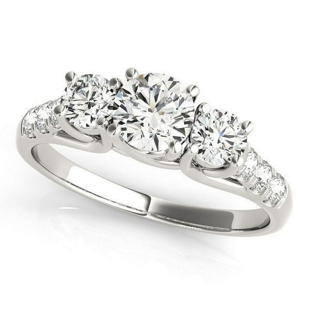14k White Gold Trellis Set 3 Stone Round Diamond Engagement Ring (1 1/8 ...