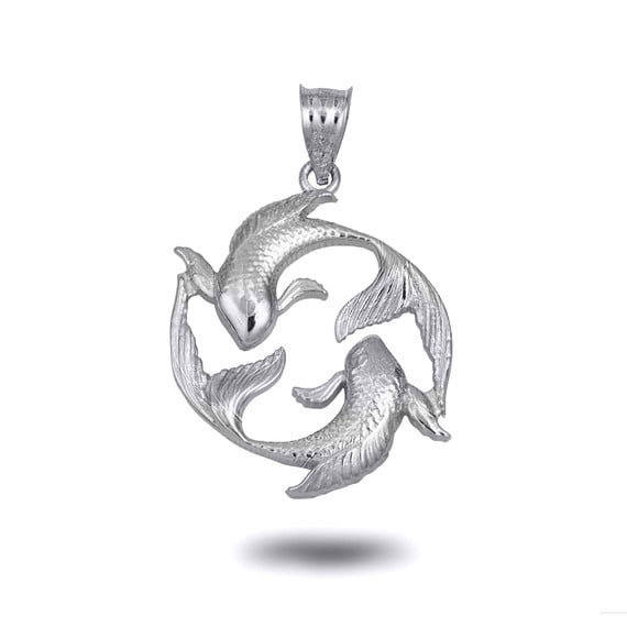 14k White Gold Zodiac Symbol Pendant Necklace Pisces (18 Inches ...