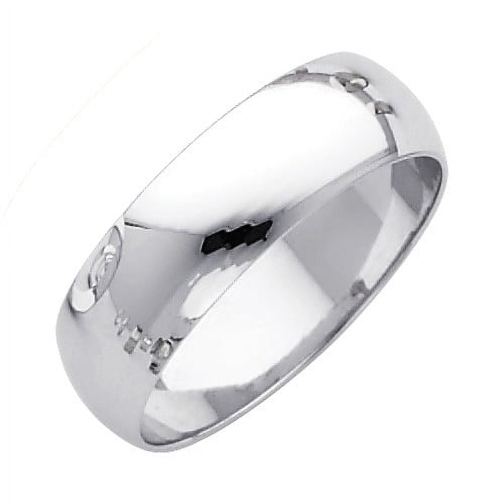 14k White Italian Gold Plain High Polish Domed Classic Wedding Ring 6mm ...