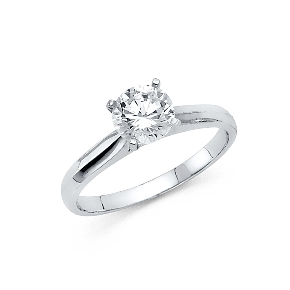 14k White Italian Gold Round 1 ct CZ Classic Solitaire Engagement Ring - Walmart.com